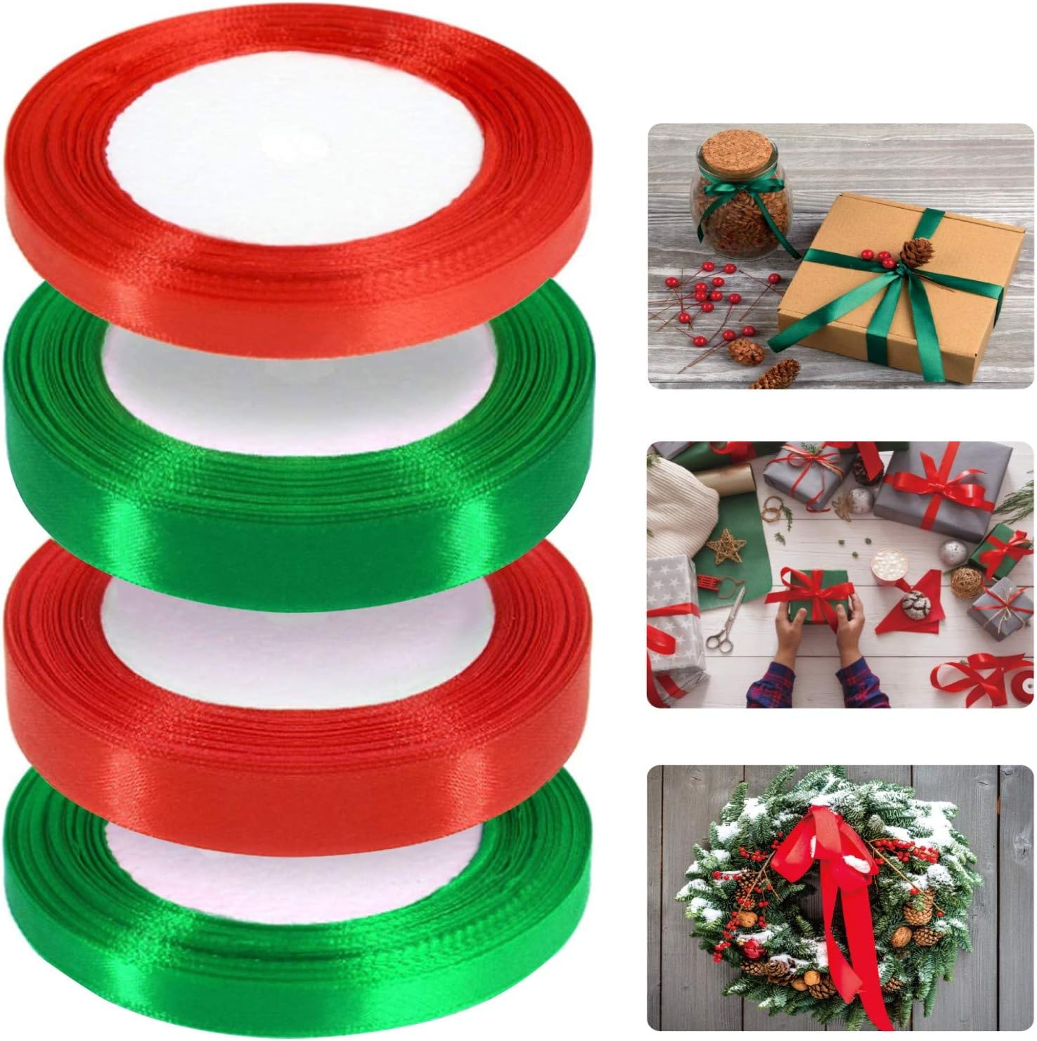 Alintor 100 Yards Red Green Ribbon, Christmas Ribbon for Gift Wrapping ...