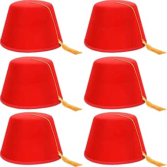 SATINIOR 6 Pcs Red Turkish Fez Felt Hat Bulk Turkish Fez Hat for Men ...