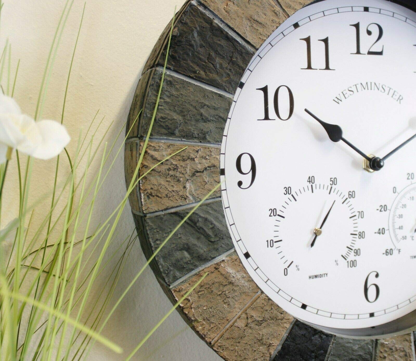 HomeZone® Large Modern Slate Effect Rustic Indoor/Outdoor Wall Clock ...