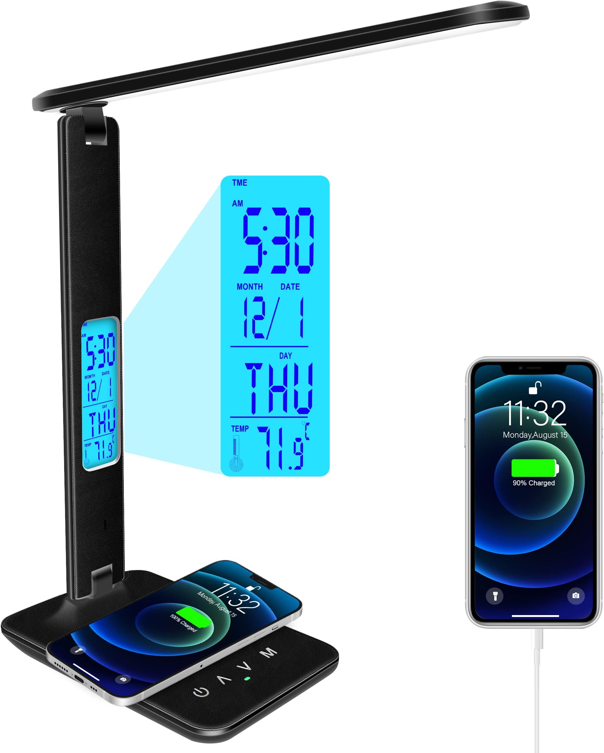 snsok Desk Lamp with Wireless Charger, USB Charging Port, Dimmable ...