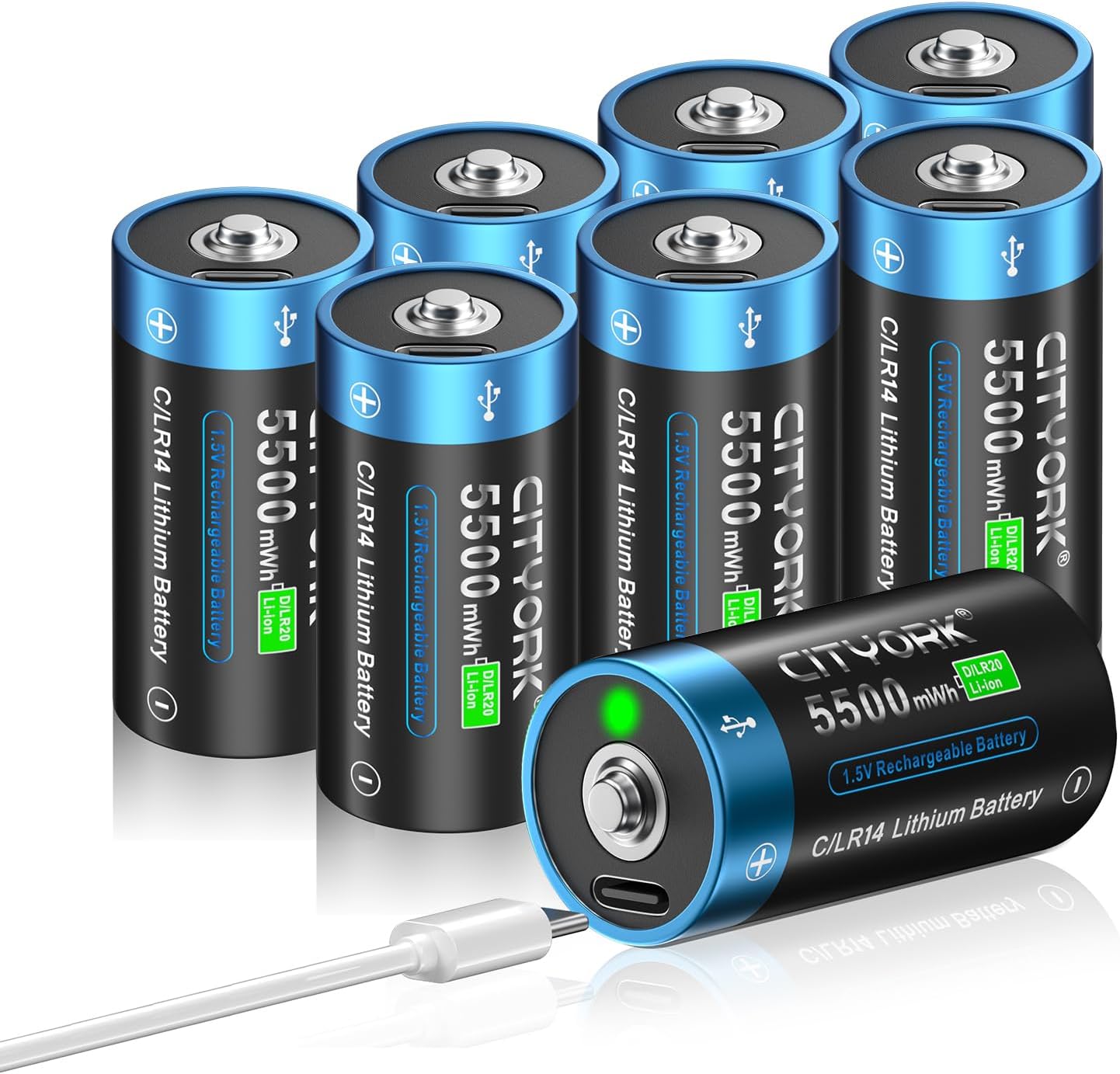 CITYORK 5500 mWh 1.5 V Rechargeable Baby C Battery with USB-C (Pack of ...