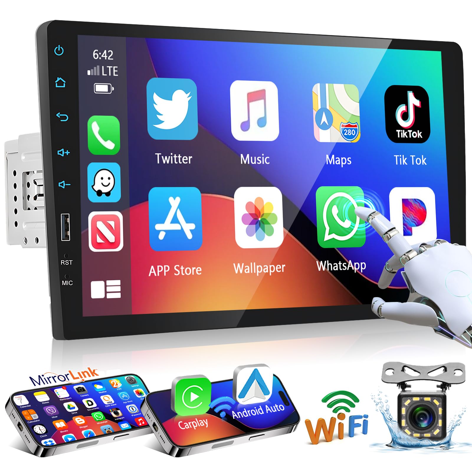 Amazon.com: 9 Inch Car Stereo Single Din Radio with Wireless Apple ...