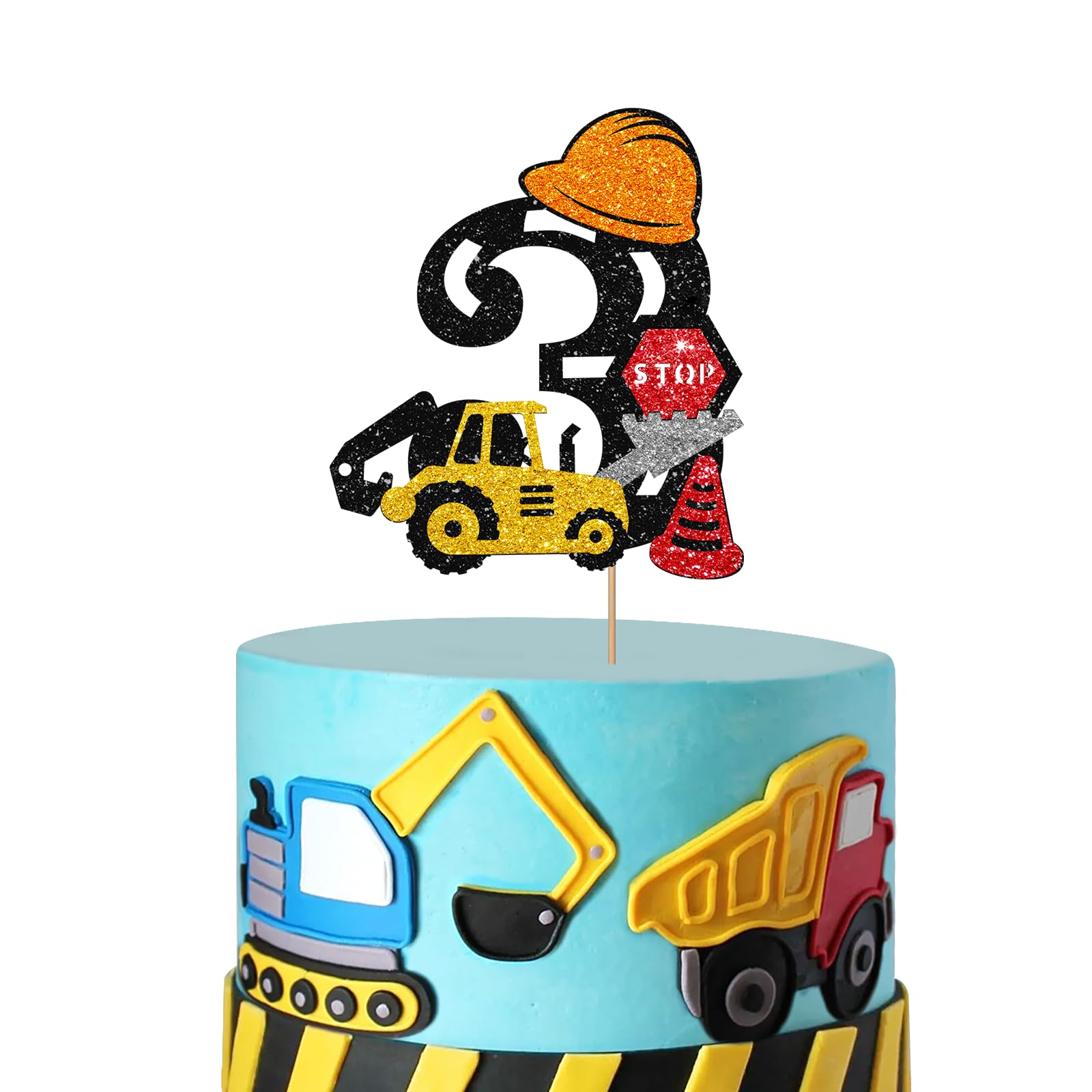 Amazon.com: Construction 3rd Birthday Cake Topper, Excavator Bulldozer ...