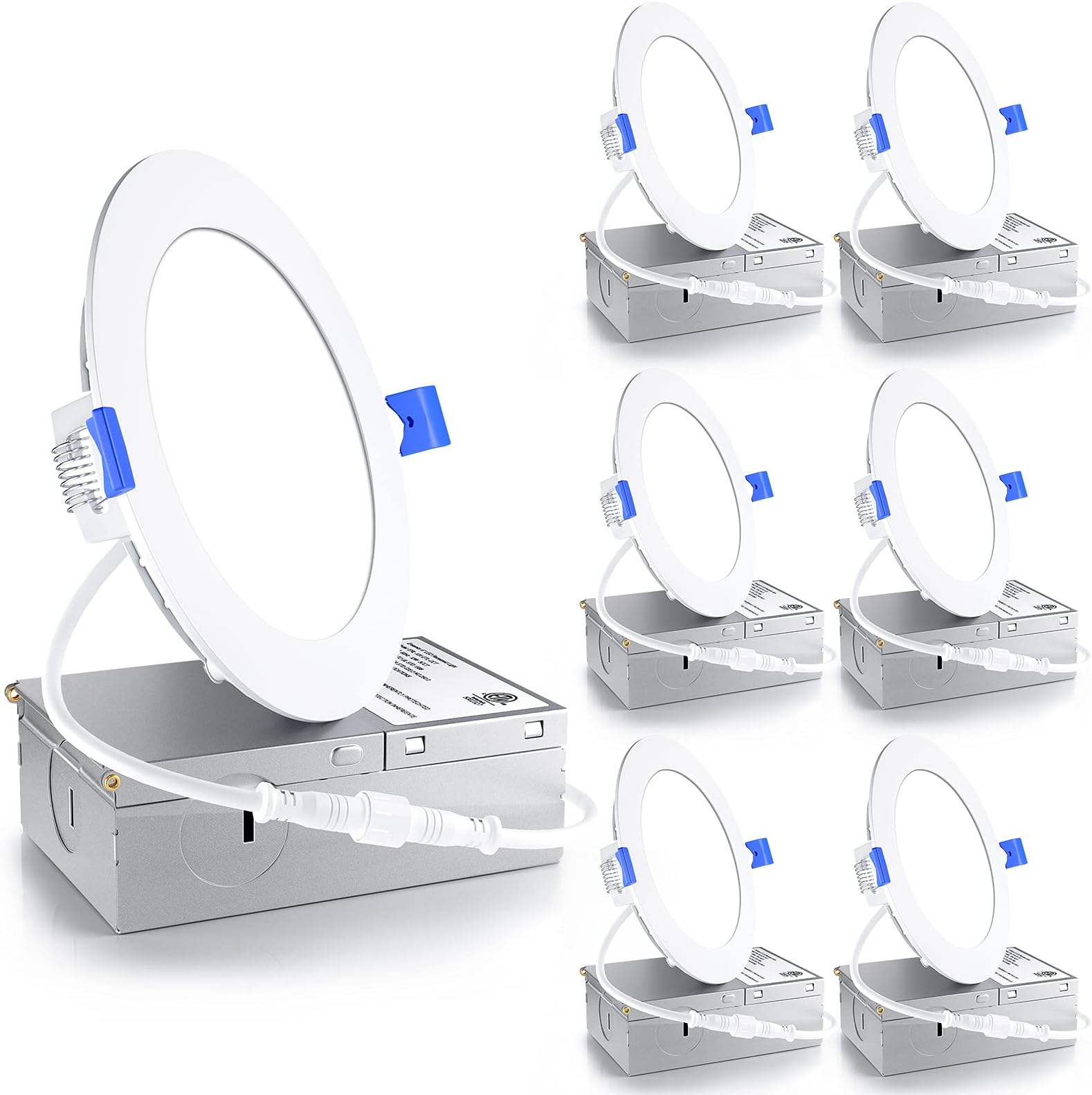 Ensenior 6 Pack 4 Inch Ultra-Thin LED Recessed Ceiling Light with Junction Box, 5000K Daylight ...