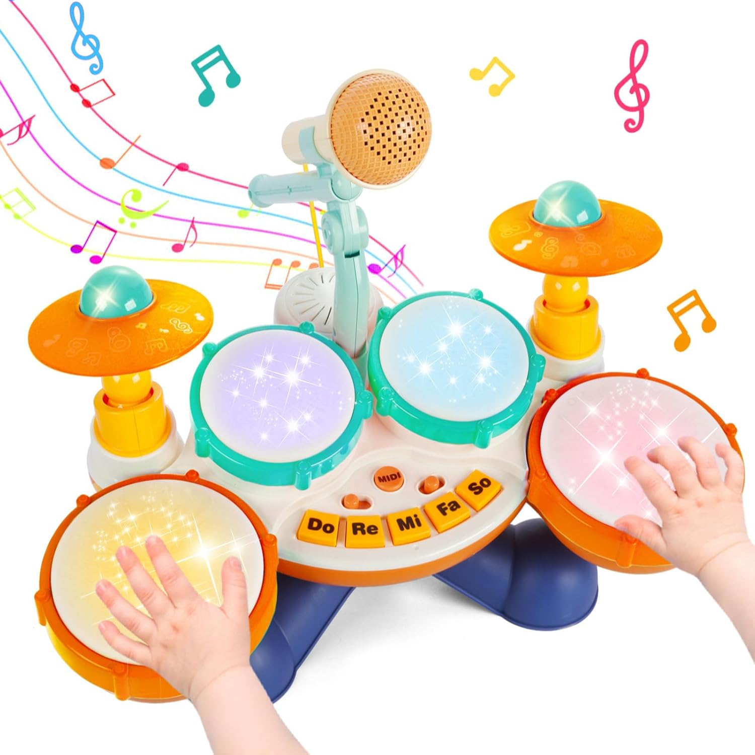 Amazon.com: Kids Drum Set Baby Drum - 4 Beats Flash Light Toddler Drum ...