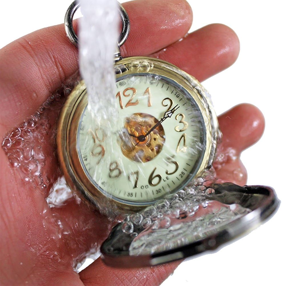 OGLE Vintage Waterproof Mirror Chain Black Fob Self Winding Automatic ...