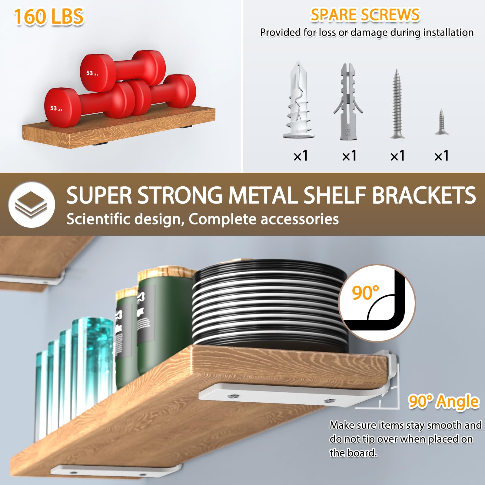 Snapklik.com : Goovilla Shelf Brackets 8 Inch, 6 Pack Floating Shelf ...