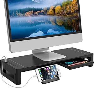 VOOPII KM51 Desk Monitor Stand with Drawer, Width Adjustable Screen ...