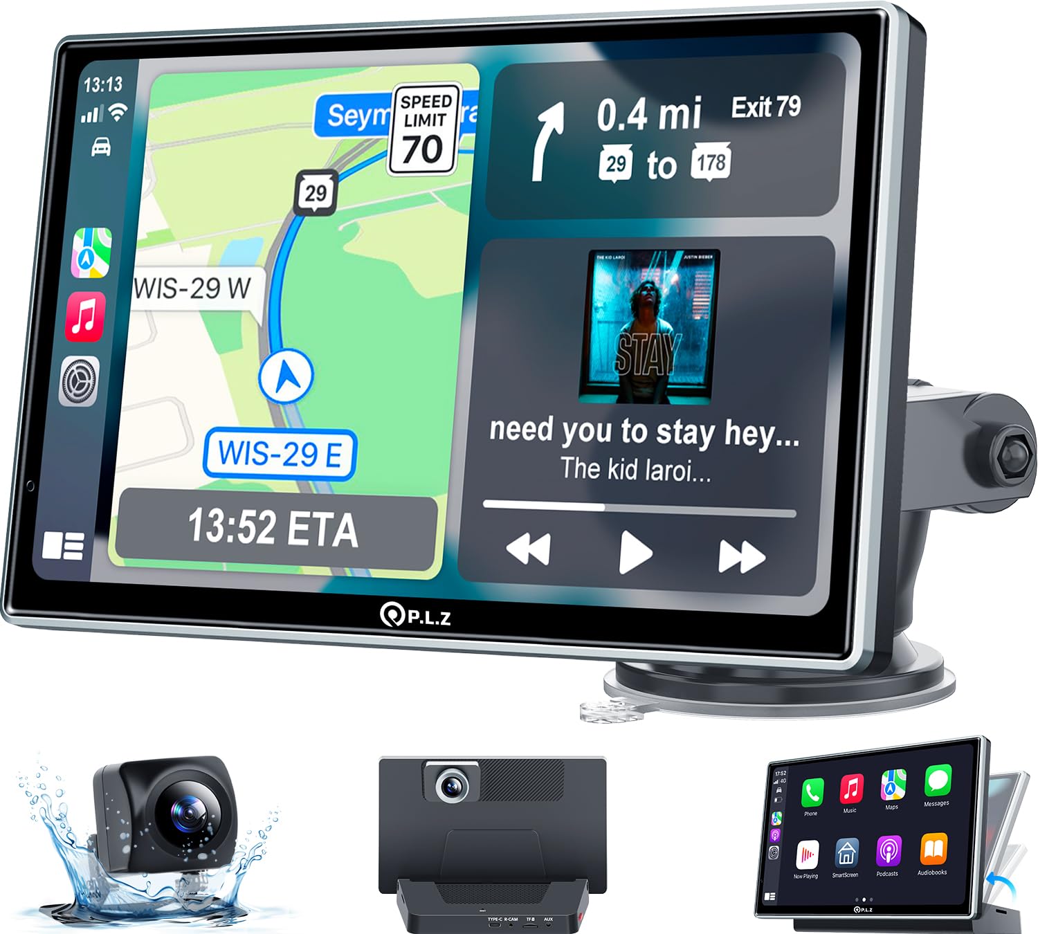 PLZ Portable Wireless Apple Carplay Android Auto Stereo Audio Player ...