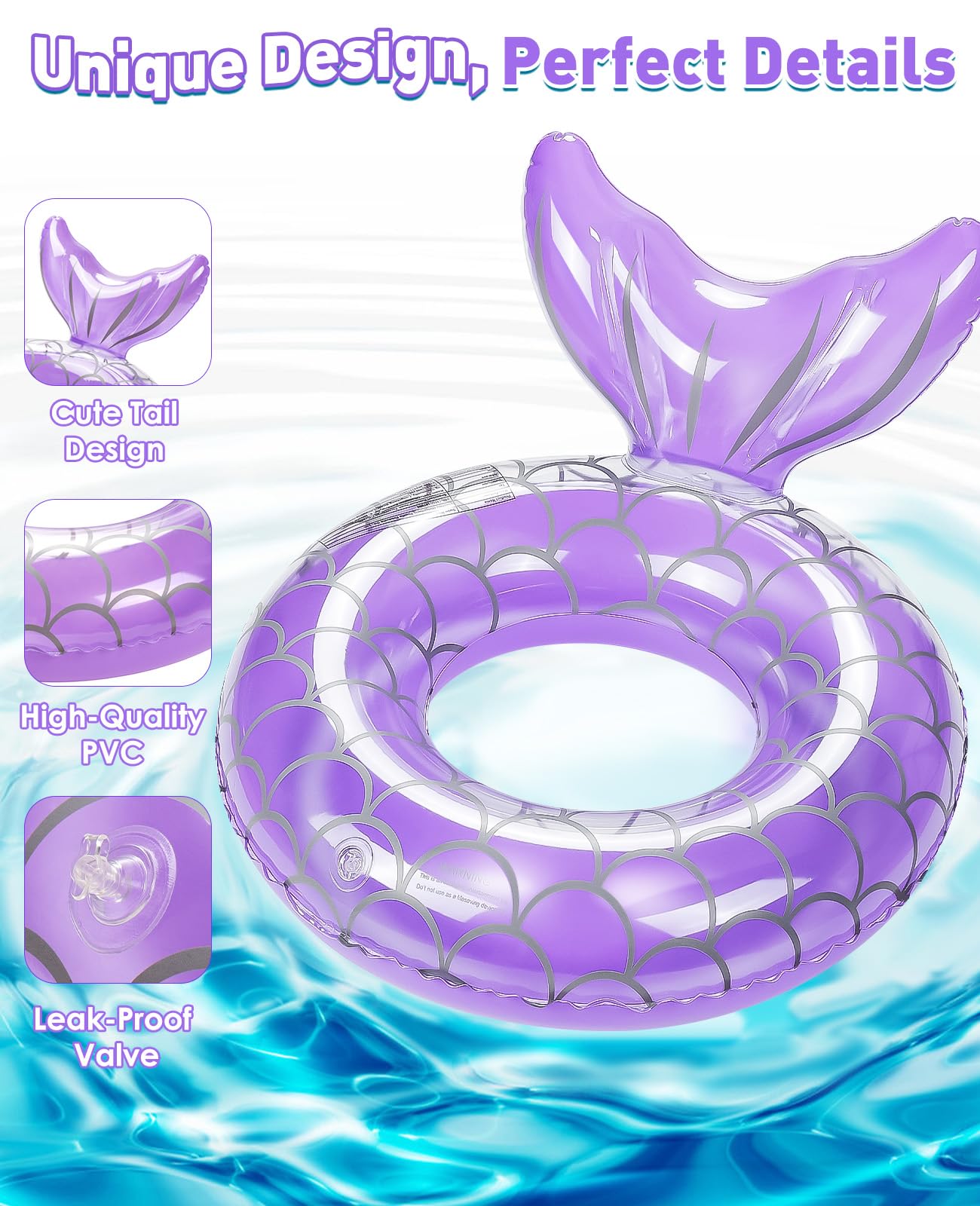 Snapklik.com : Pool Floats Kids, Inflatable Swimming Ring Mermaid Tail ...