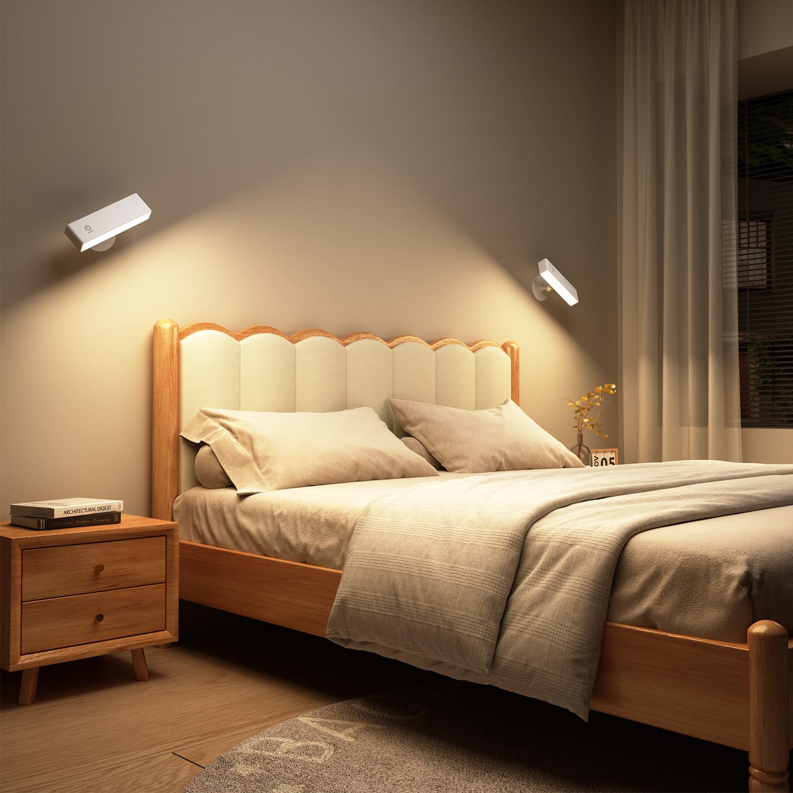 Honalia Wall Mounted Lights for Bedroom 2 Pcs, Rechargeable Magnetic ...