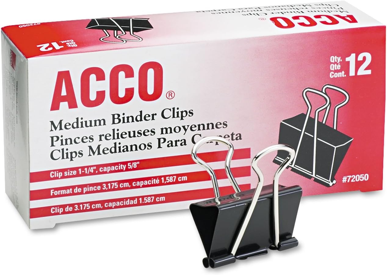 Amazon.com : ACCO Binder Clips, Mini, 1 Box, 12 Clips/Box (72010 ...