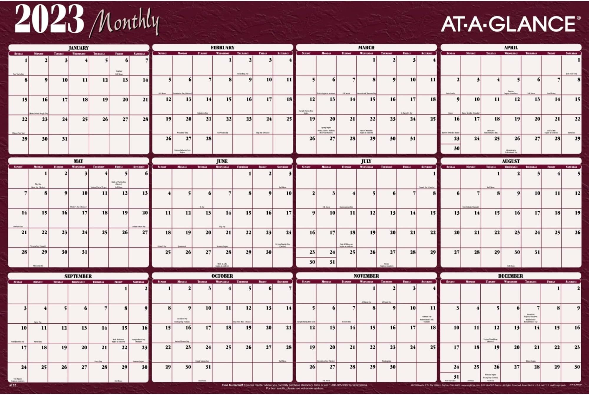 Amazon.com: AT-A-GLANCE 2024 Erasable Calendar, Dry Erase Wall Planner ...