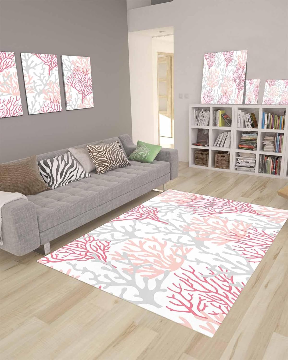 Amazon.com: Large Area Rug 2.7' x 5', Pink Ocean Coral Runner Rug for ...