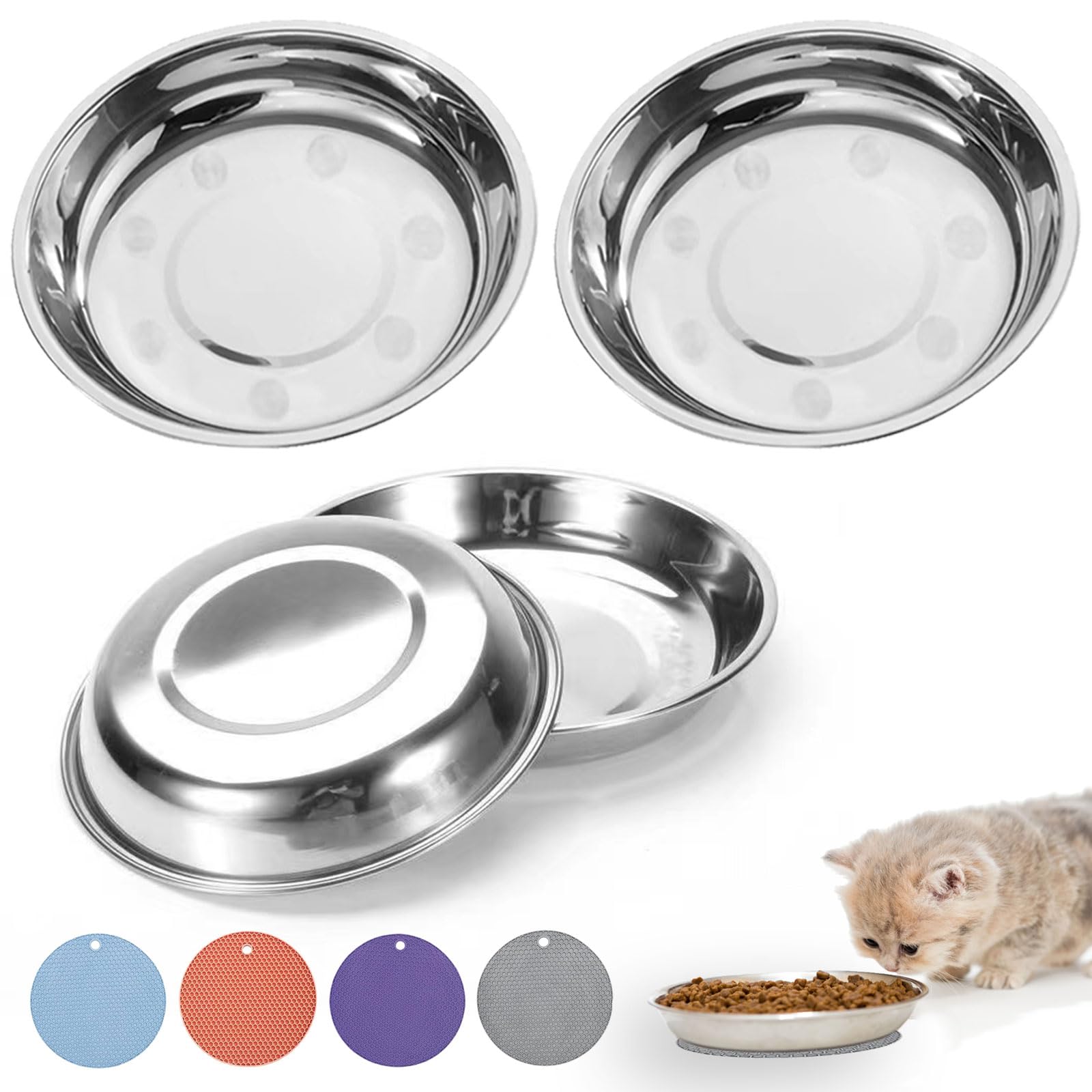 Amazon.com : RMNHPTK Stainless Steel Cat Feeder, 6.14 inch Wide Shallow ...