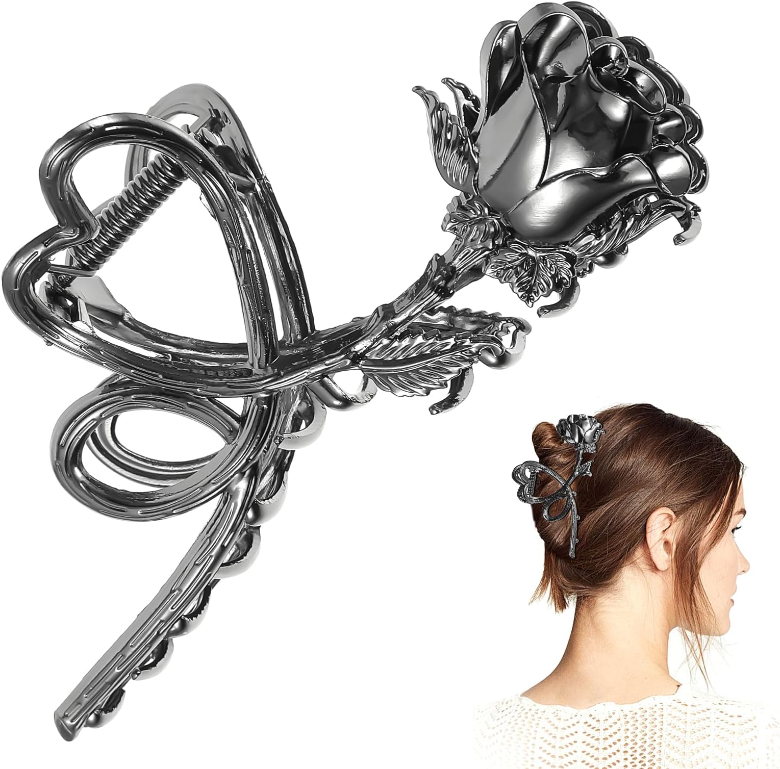 Amazon.com : Mabor Flower Hair Claw Clips Black Rose Hair Clips Large ...