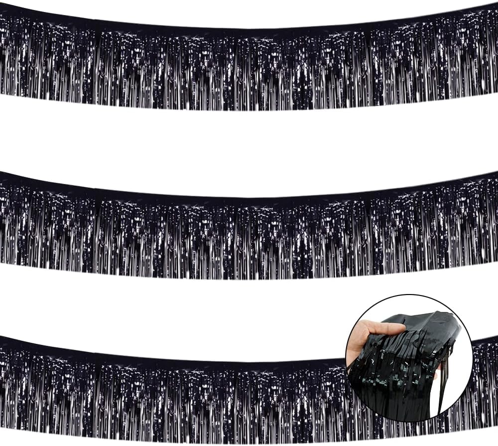 Amazon.com: BEISHIDA 3 Packs Metallic Foil Fringe Garland Black Wall ...