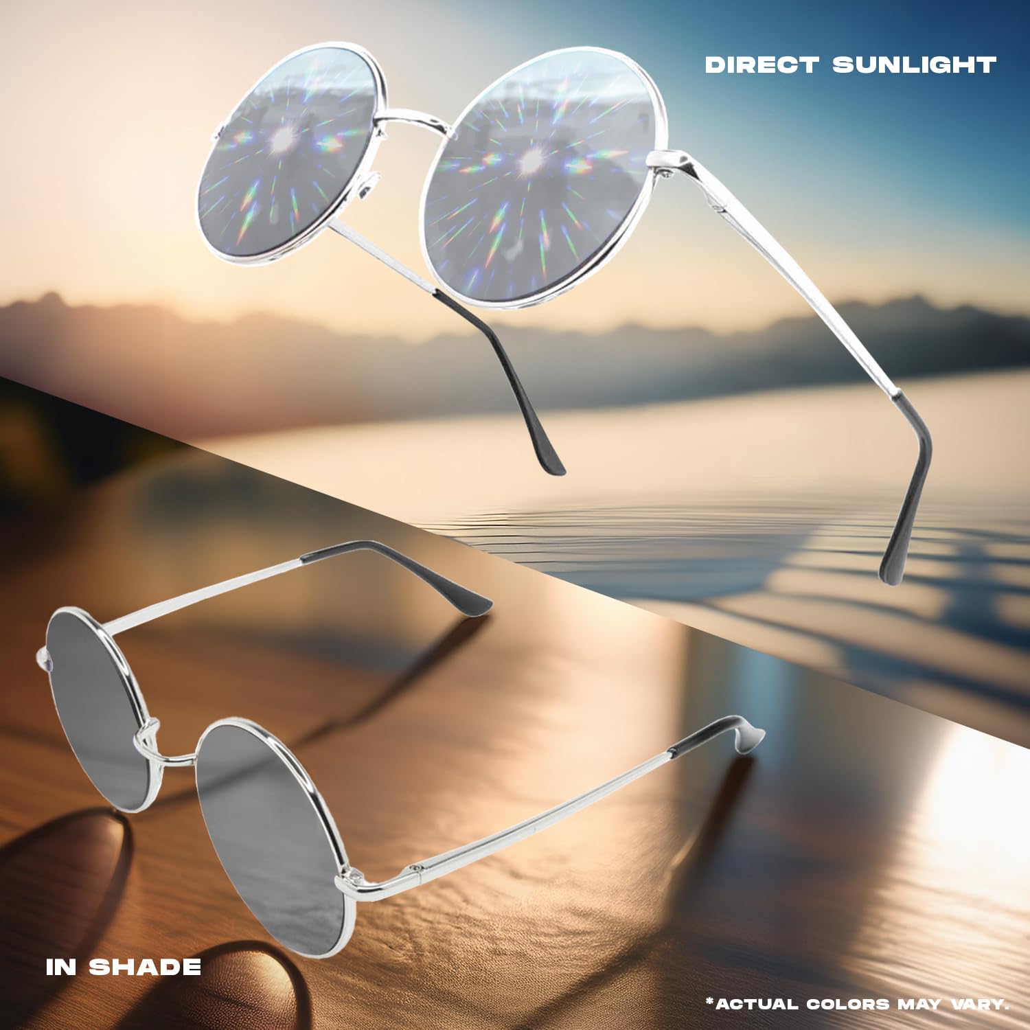 Snapklik.com : GloFX Silver Mirror Diffraction Glasses Round Metal Frame