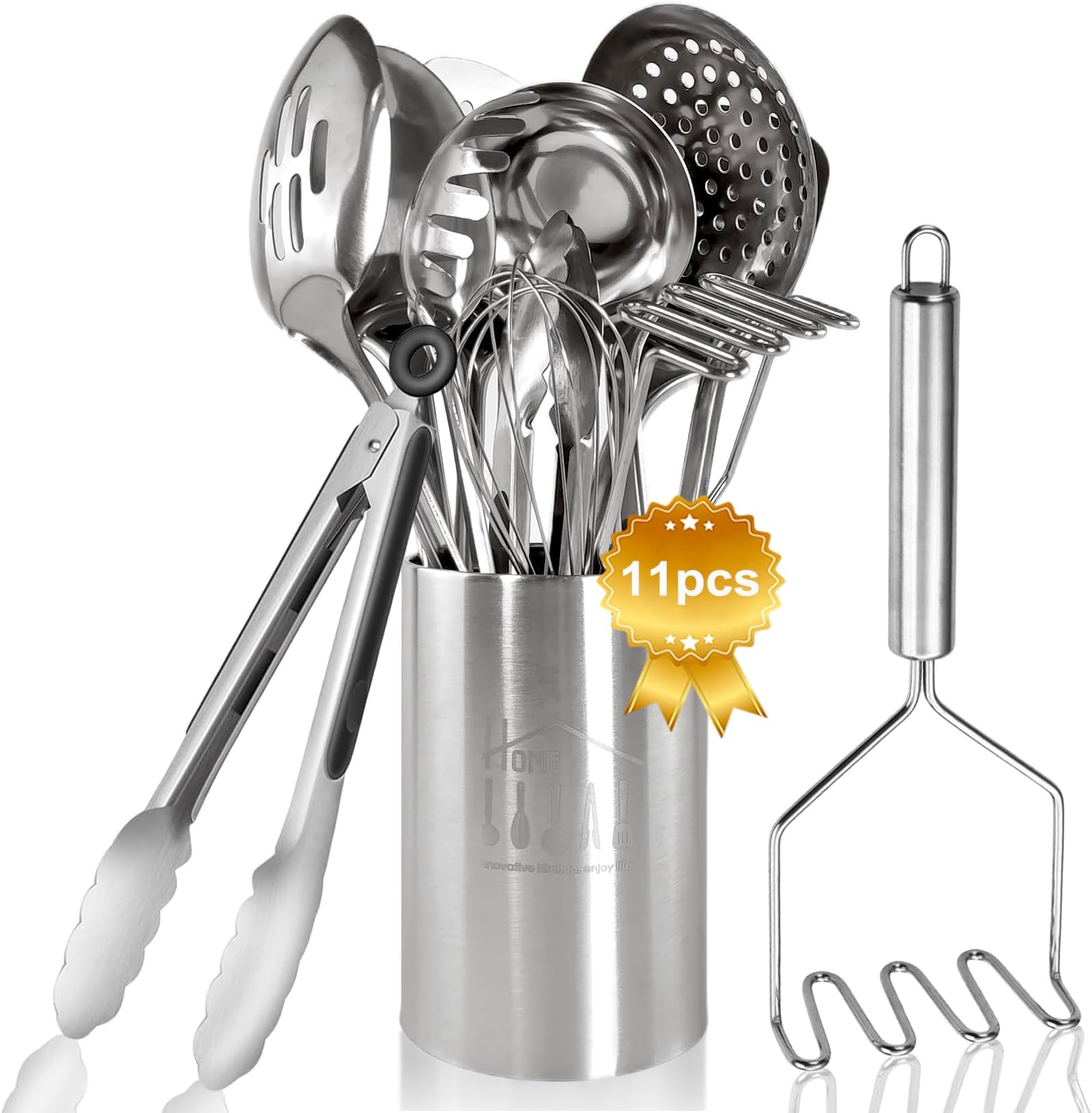 Amazon.com: Cooking Utensils Set 11Pcs - Stainless Steel Kitchen ...