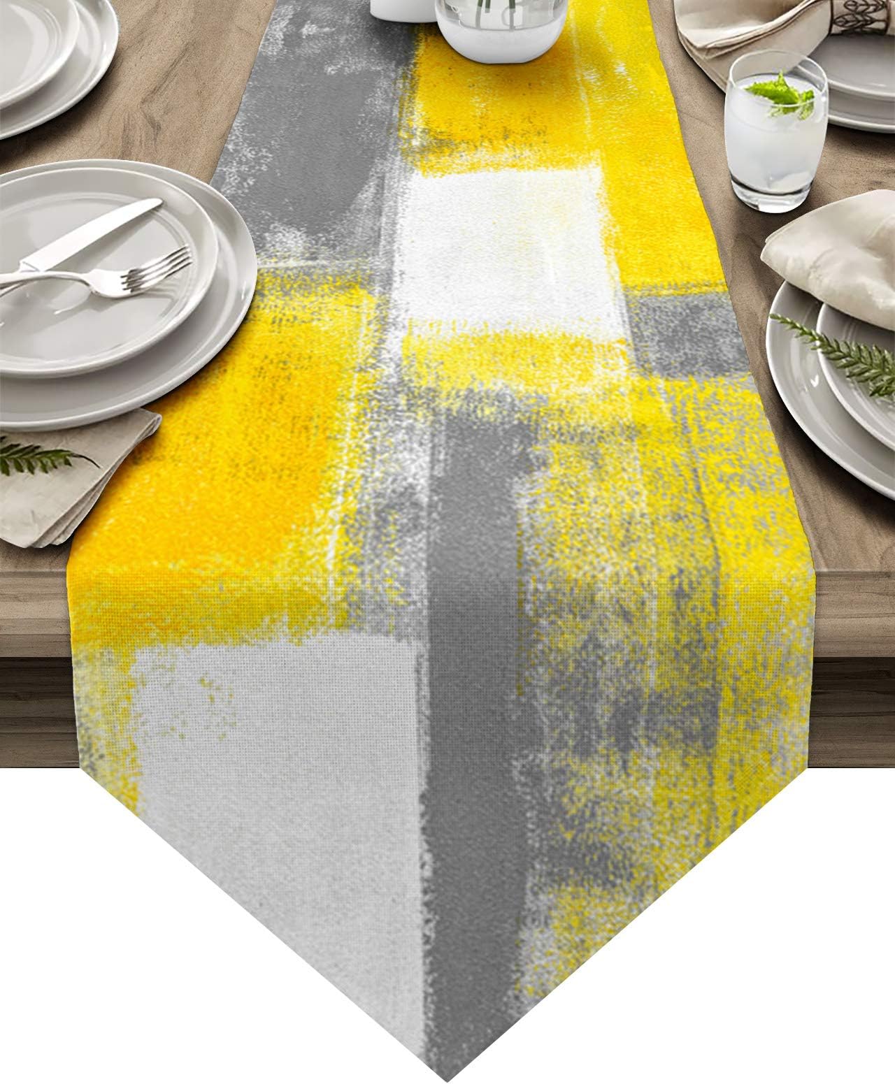 Amazon.com: Emvency Yellow Abstract Table Runner and Placemats Set of 6 ...