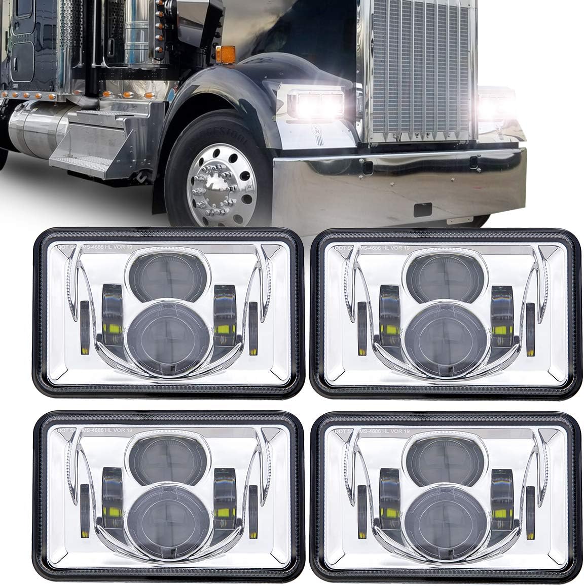 4x6 inch LED Headlights Rectangular Light Set, Compatible with H4651 ...