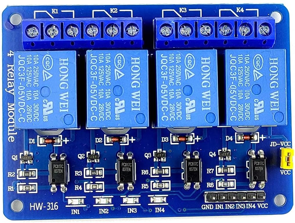 Prakti 4-Channel Relay Module Board With Optocoupler, 4 Way Relay Control 5V Relay Board Module ...