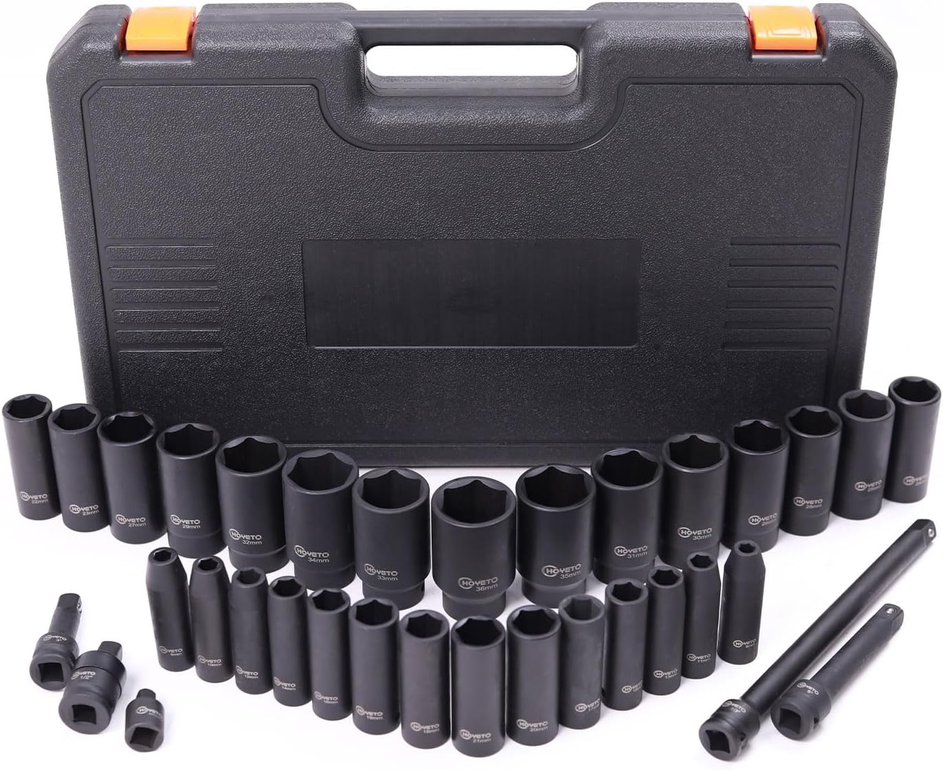 HOYETO 1/2" Drive Impact Socket Set, 34 Piece Socket Set Metric 6 Point ...