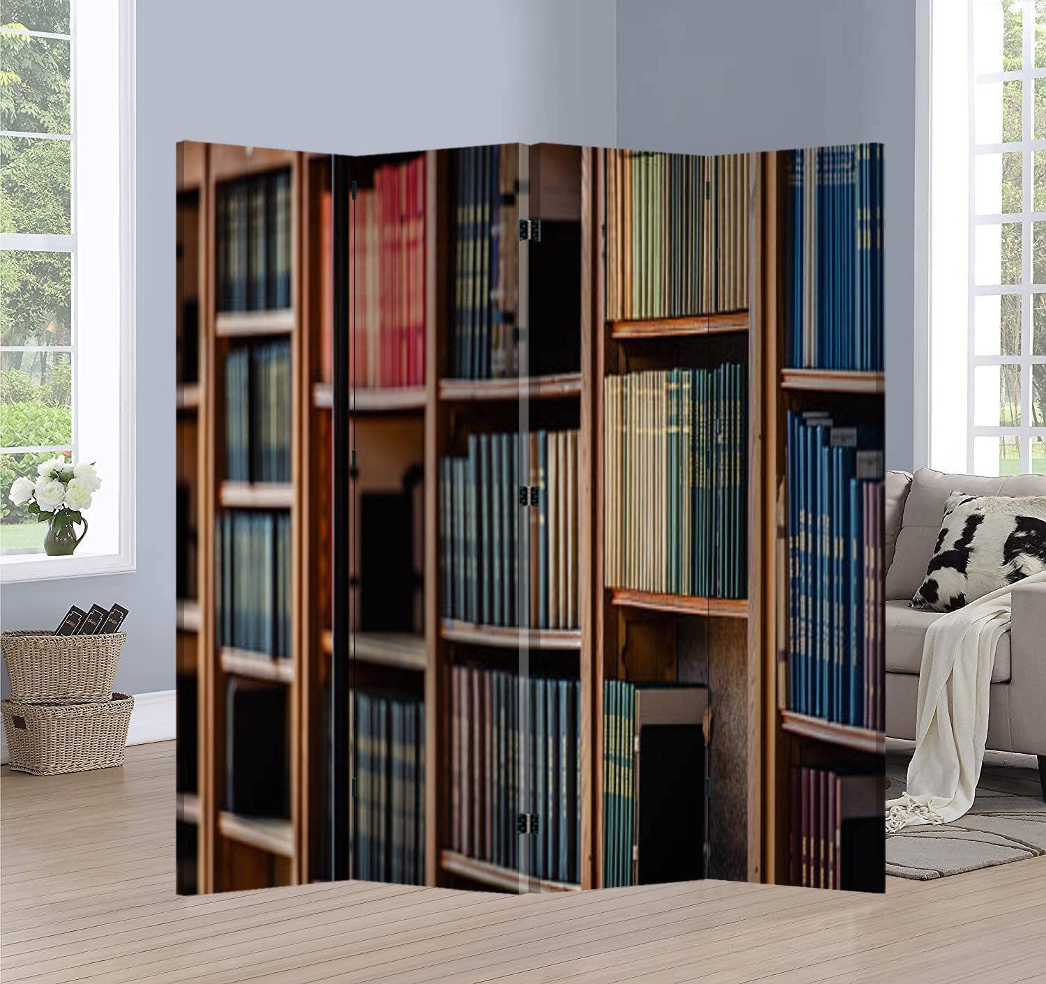 Screen Privicey Wood Paneled Library 6 Panels Privacy Screen Room