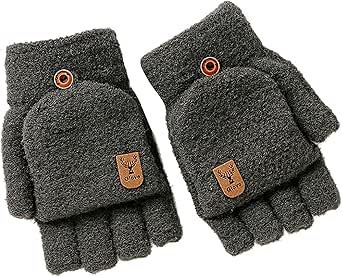 Winter Knitted Fingerless Gloves Thermal Insulation Warm Convertible ...