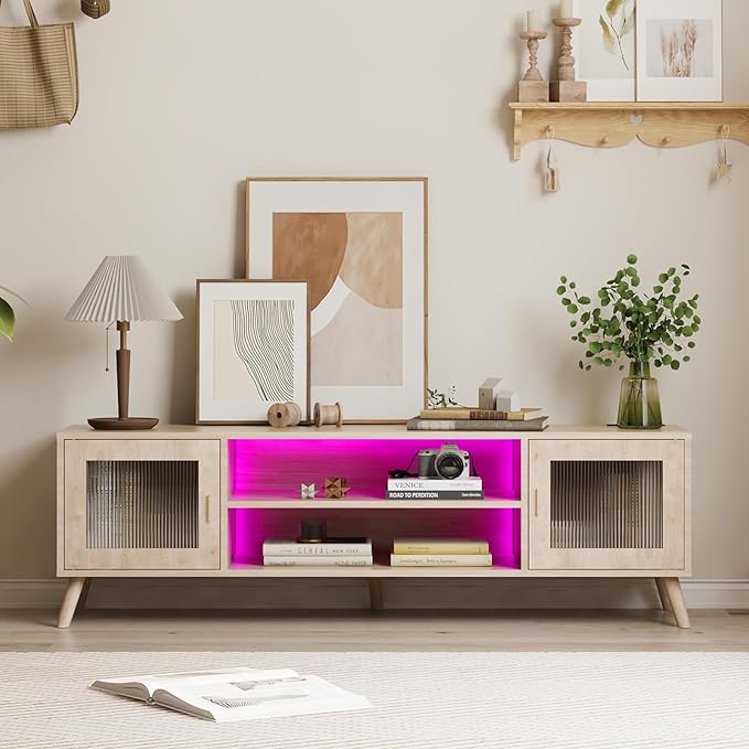 Amazon.com: GinguoHome Modern LED TV Stand for 57 Inch TV, Black ...