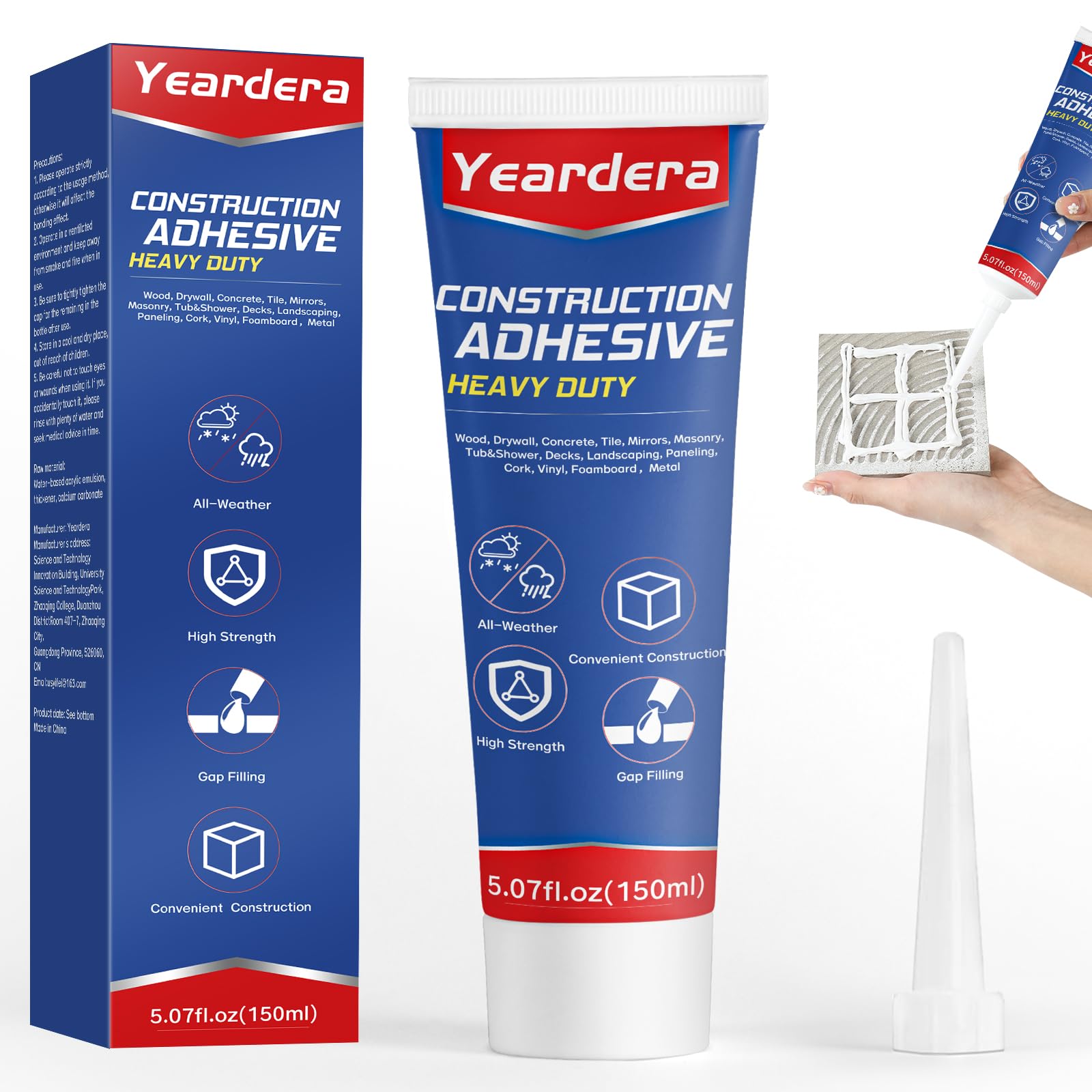 Yeardera Heavy Duty Construction Adhesive, Cement Glue Squeeze Tube ...