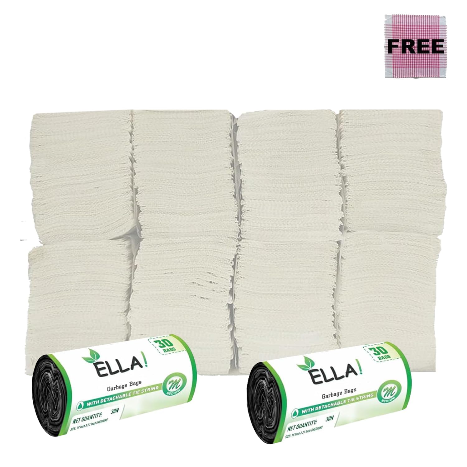 Ella M Fold Tissue Paper 8 Packets, 2 Garbage Bags Rolls (Black, Medium ...