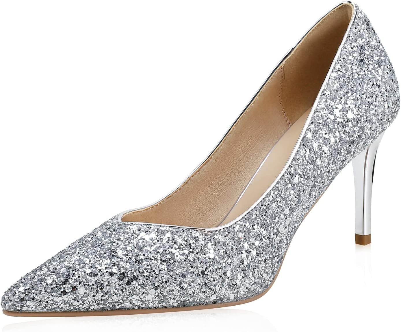 Amazon.com | Modatope Silver High Heels Sexy Stiletto Pumps Closed ...