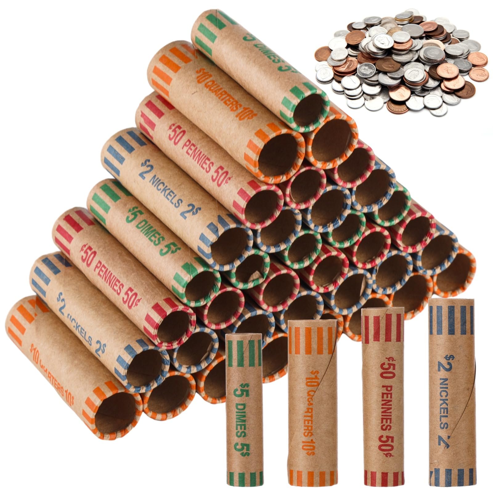 Amazon.com : Coin Wrappers 256 PCS Coin Wrapper Rolls, Assorted Coin ...
