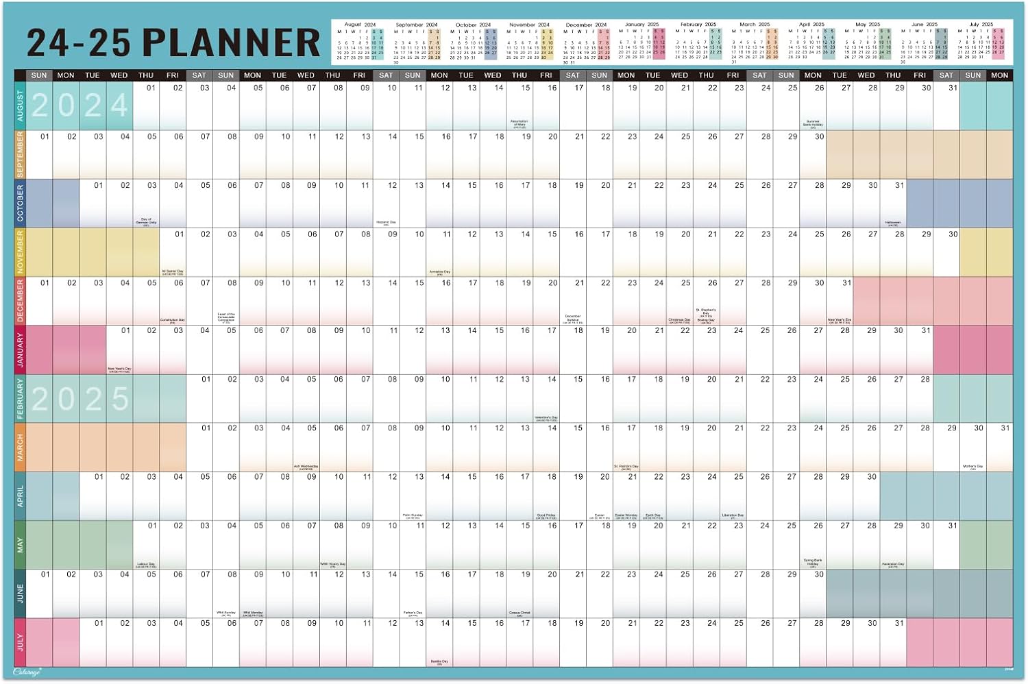 Wall Planner 2024-2025 - Academic Wall Planner from August 2024 to July ...