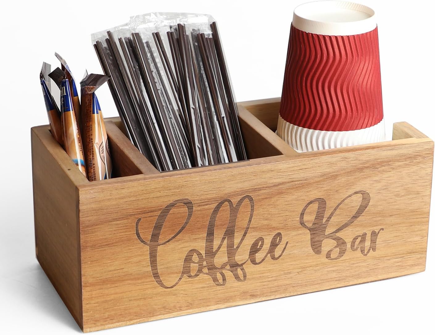 Amazon.com: LBEMEY Acacia Wood Coffee Bar Station Organizer,Coffee ...