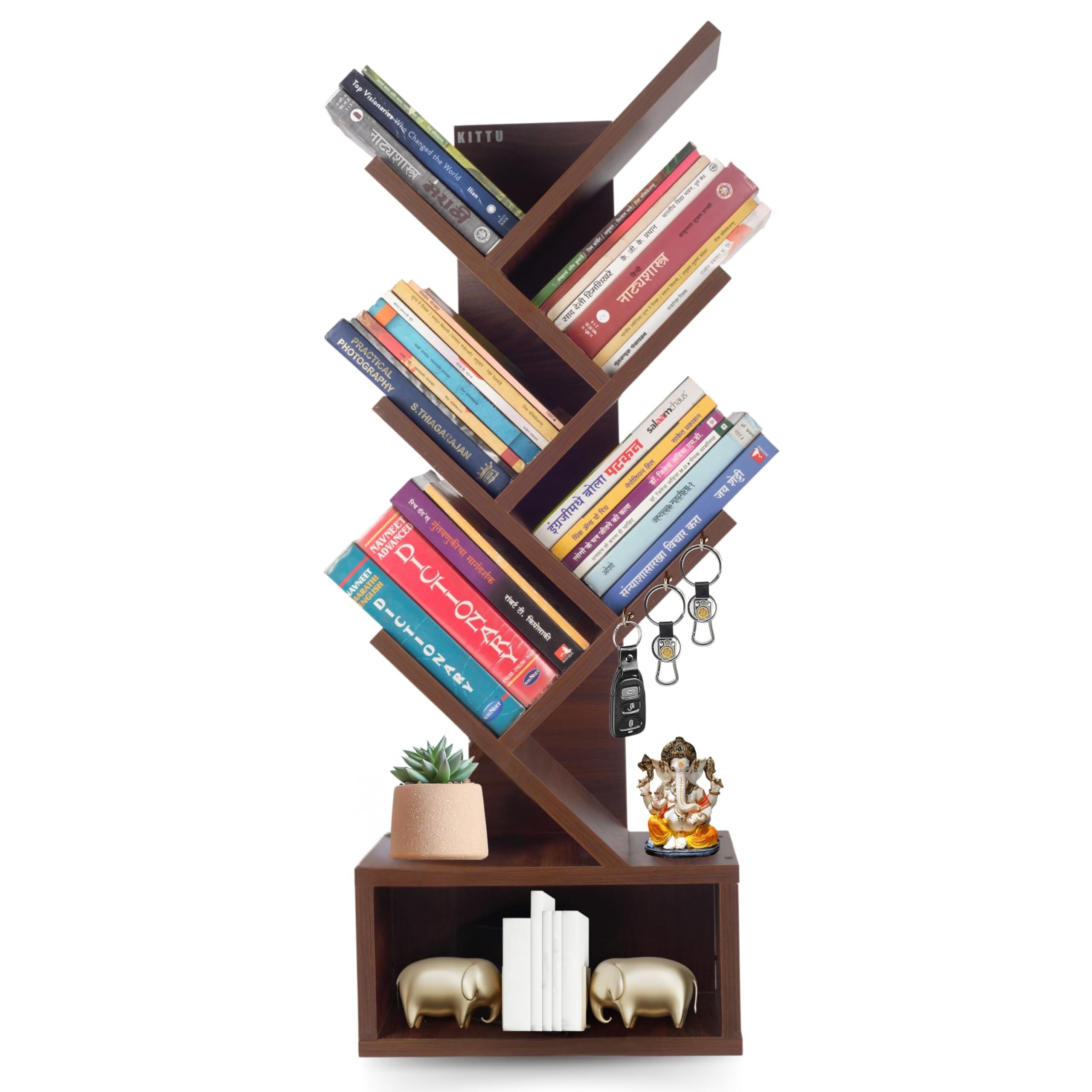 KITTU Wooden Book Shelf – Tree-Shaped Freestanding Book Stand, Stylish ...
