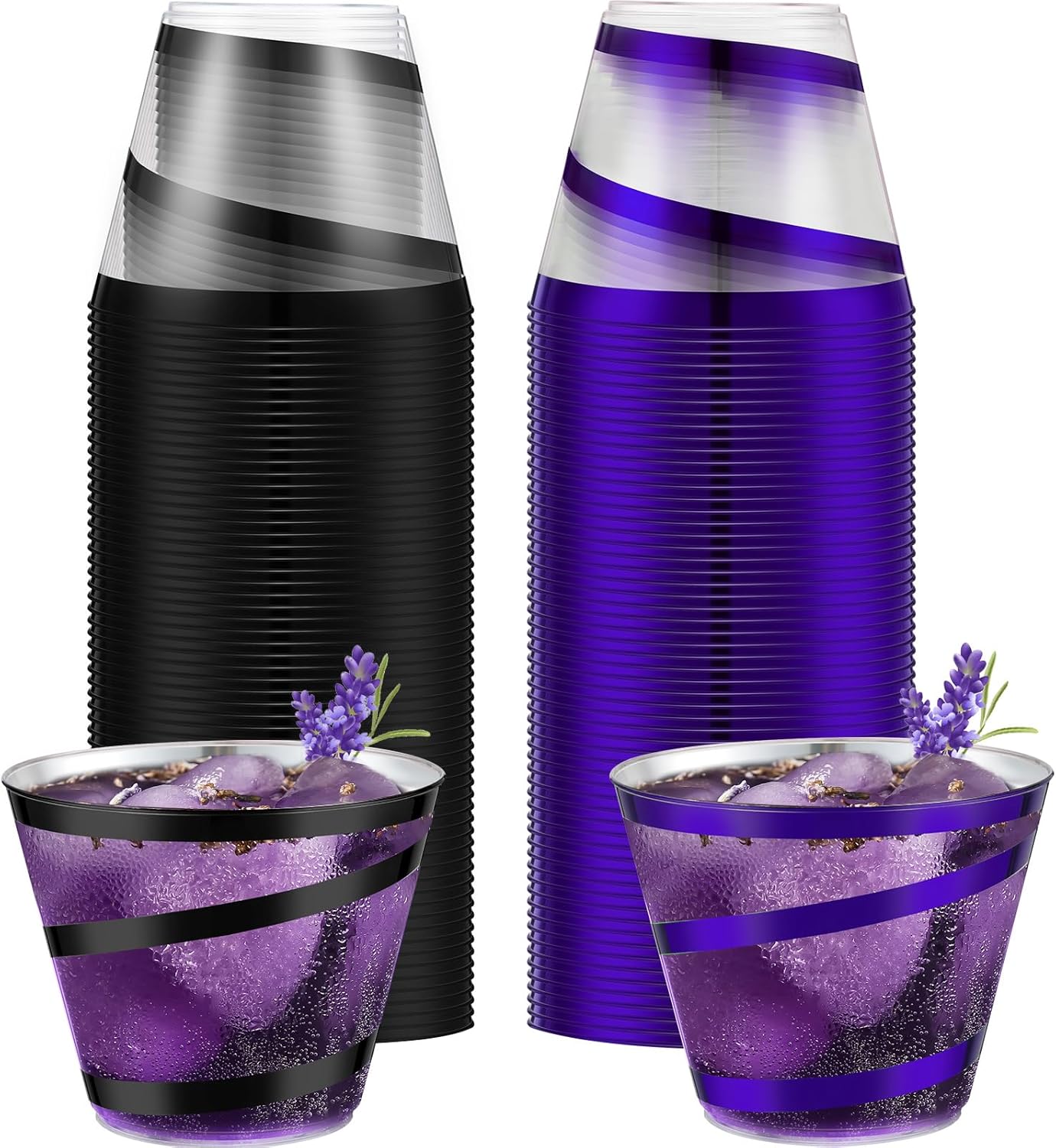 Amazon.com: Gejoy 9 oz Rimmed Swirl Plastic Cups Disposable Wine ...