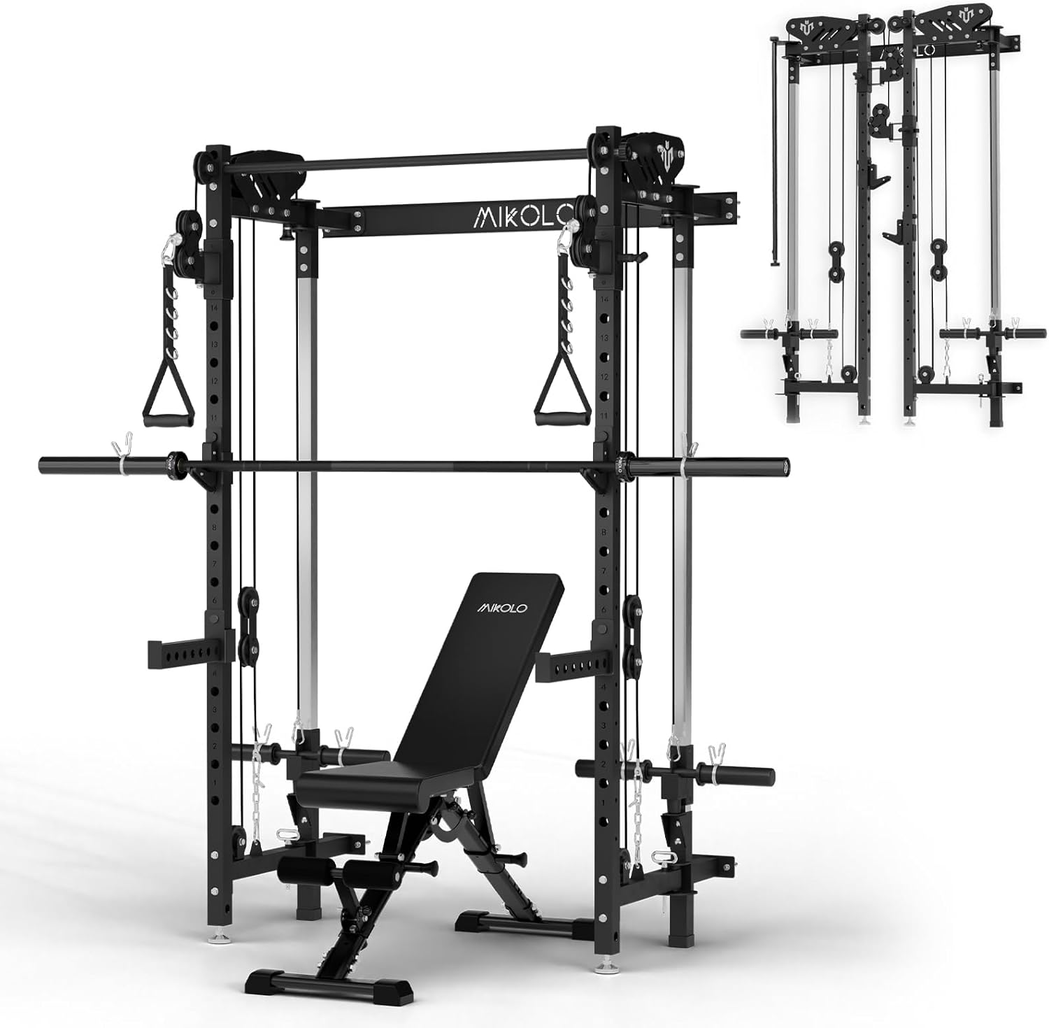 Mikolo Folding Squat Rack, Wall Mounted Power Rack with Cable Crossover ...