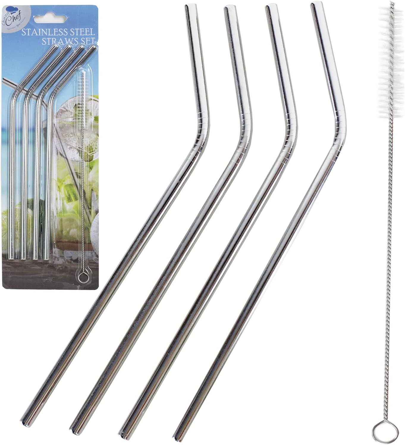 Amazon.com: Stainless Steel Metal Reusable Straws - Set of 4 Stainless ...