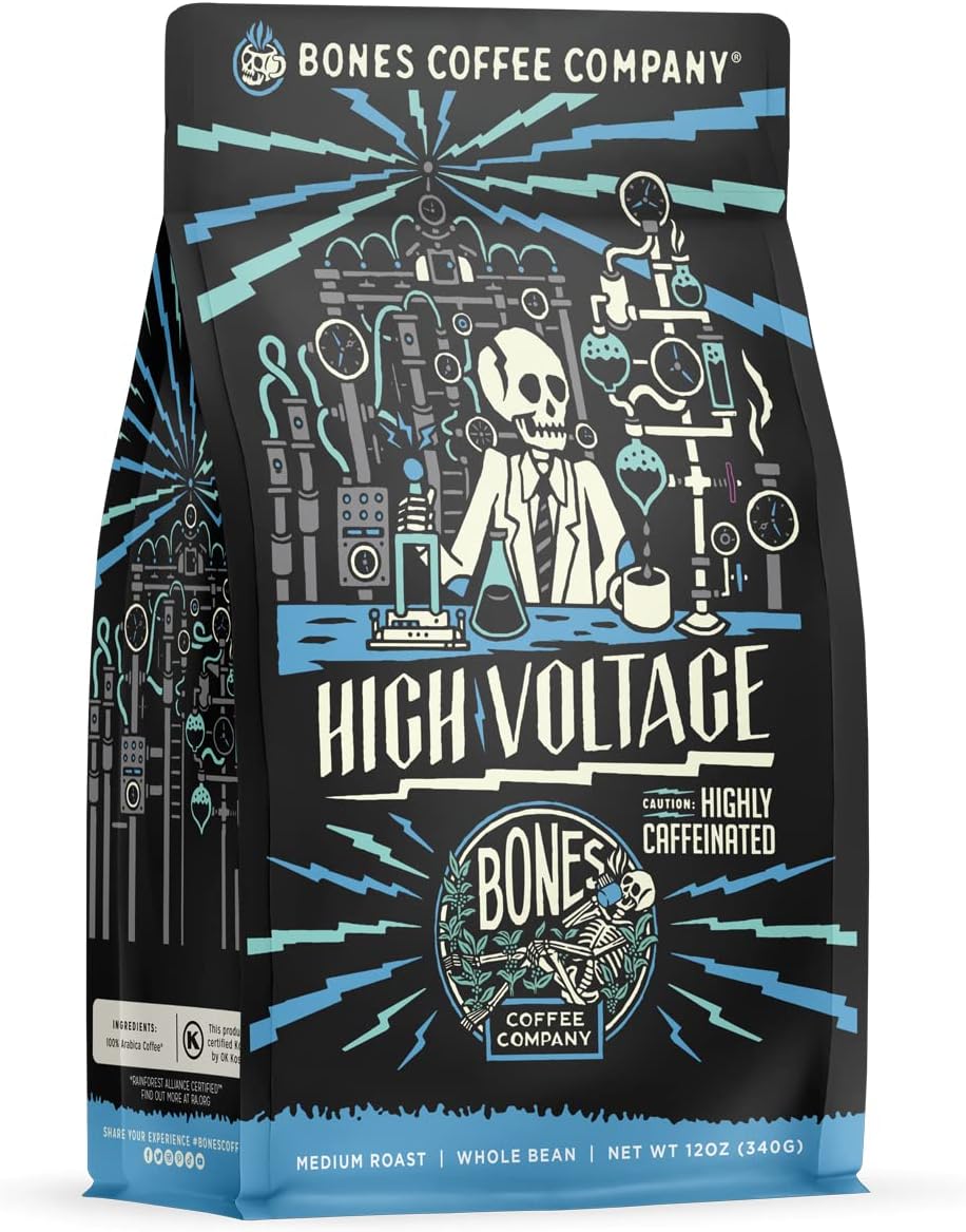 Amazon.com : Bones Coffee Company High Voltage Ground Coffee Beans | 12 oz Highly Caffeinated ...