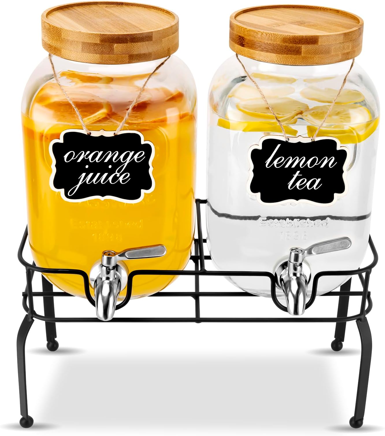 Amazon.com | 1 Gallon Glass Drink Dispenser Set - 2 Glass Beverage ...