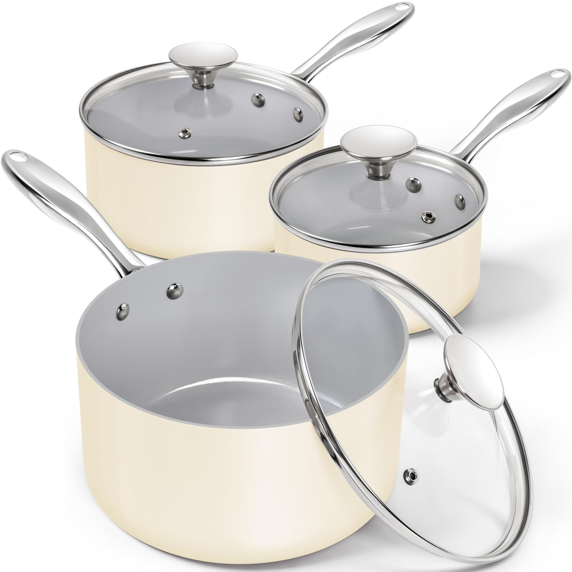Amazon.com: MICHELANGELO Sauce Pan with Lid, Non Stick Saucepan Set of ...