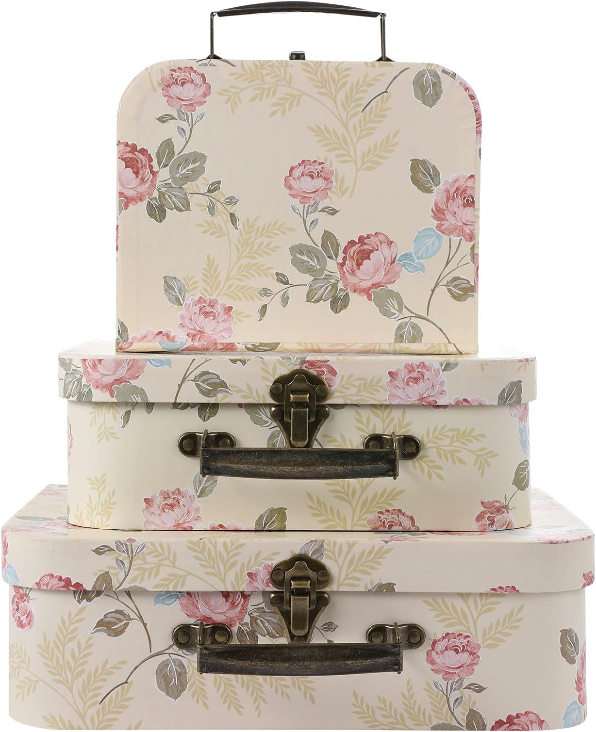 Amazon.com: Fasmov 3 Pack Paperboard Suitcases Storage Box Decorative ...