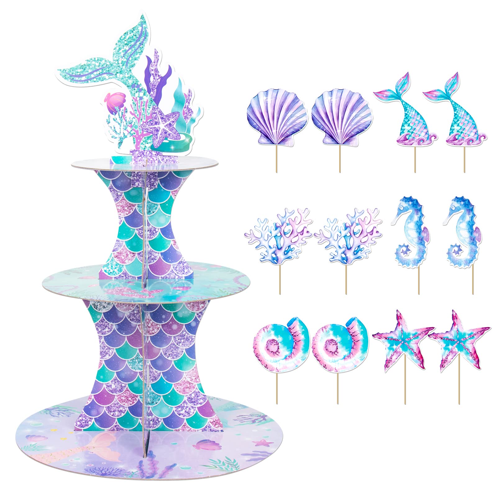 Amazon.com: OPUHOHR 3 Tier Mermaid Cupcake Stand,Cupcake Tower with ...
