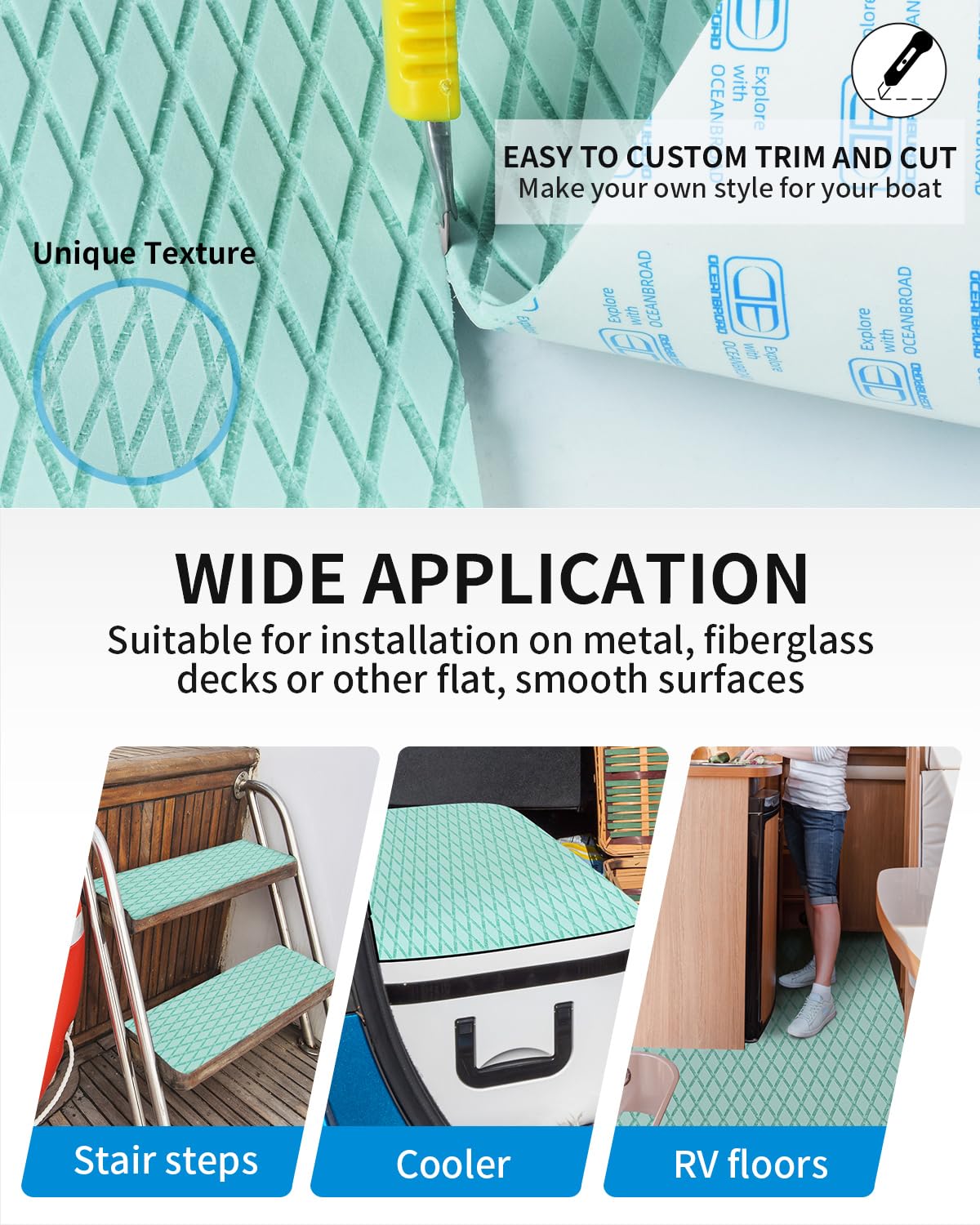 Snapklik.com : OCEANBROAD Self-Adhesive 96x38 Boat Flooring Non-Slip ...