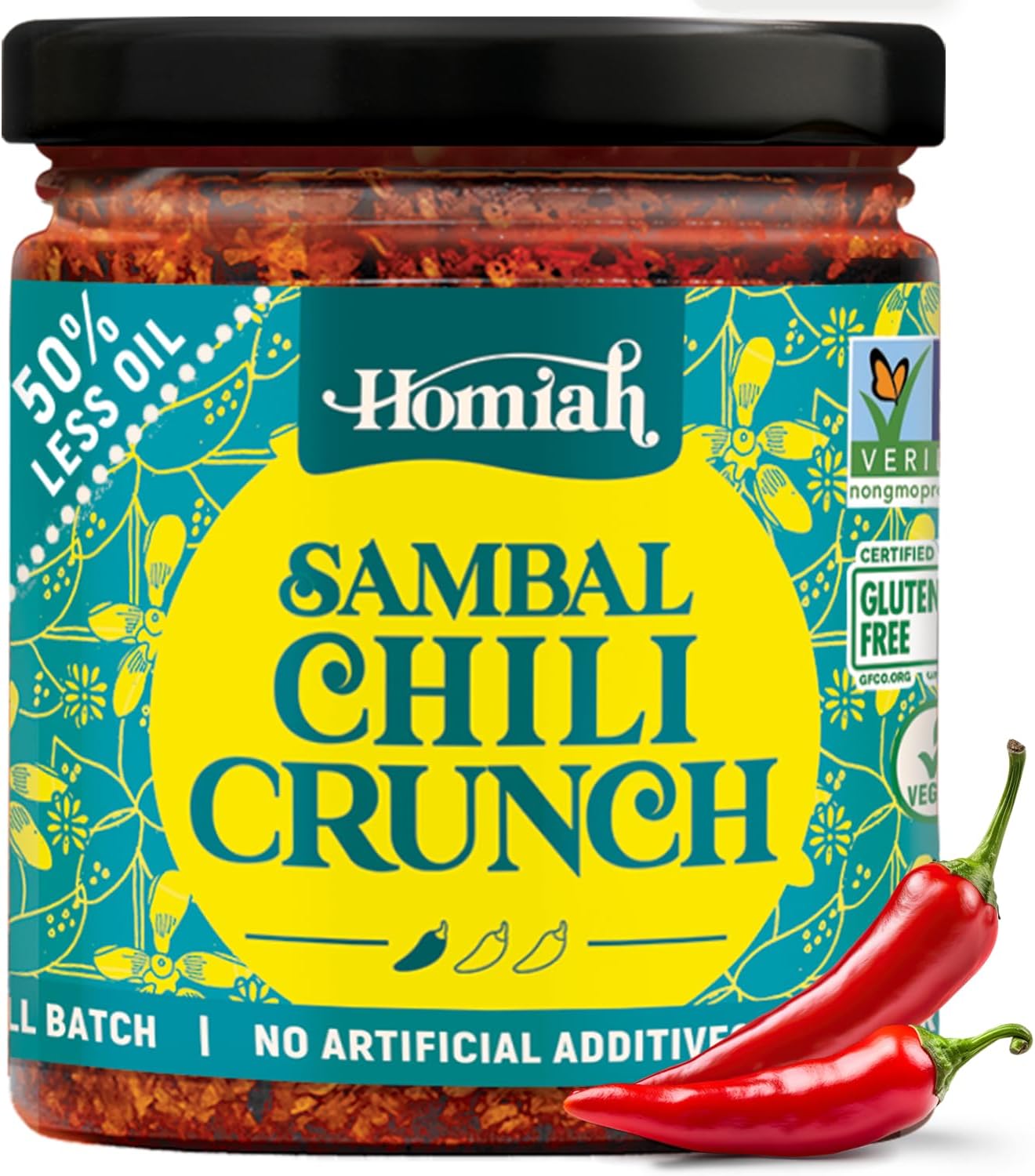 Amazon.com : Homiah Sambal Chili Crunch, 6oz - Less Oil Low Sodium ...