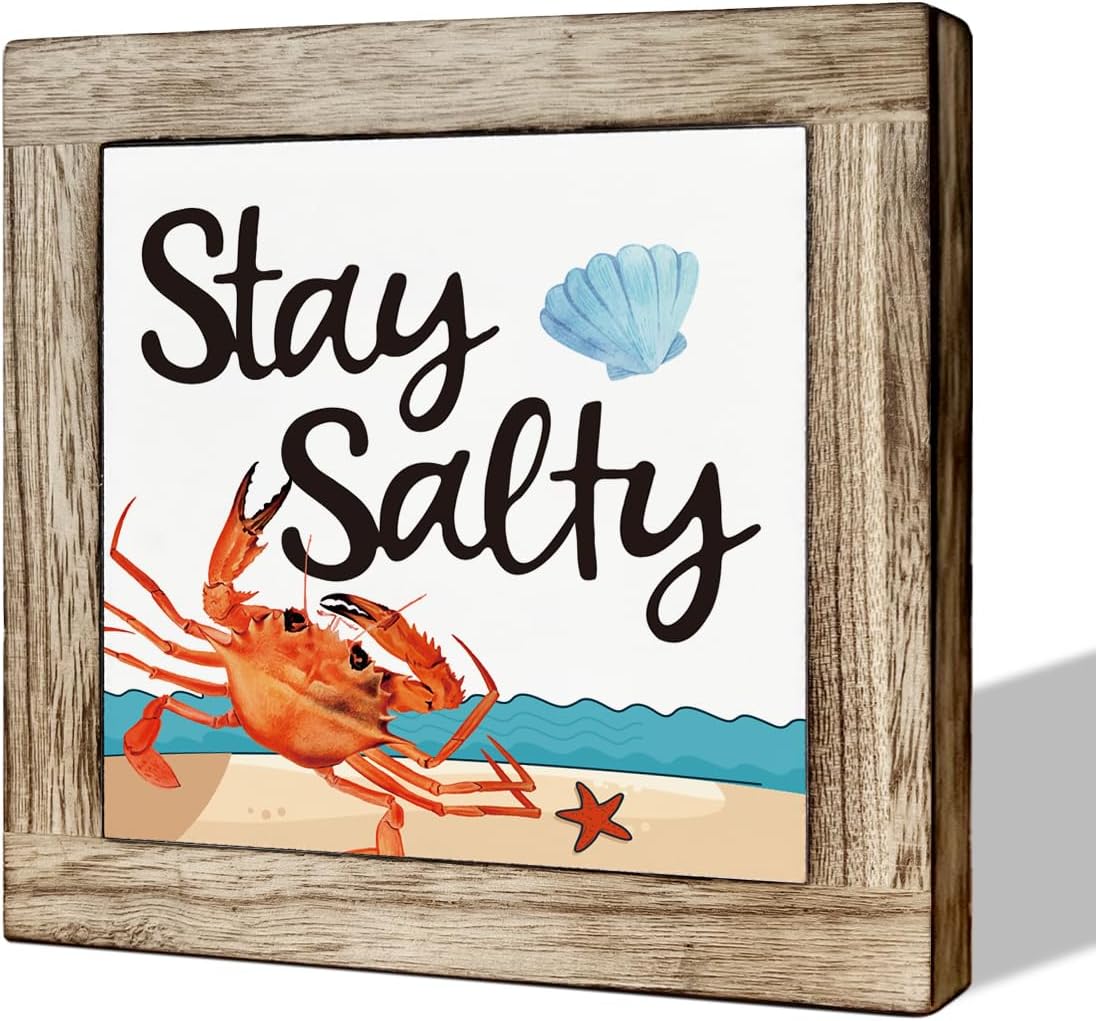 Amazon.com: Beach Decor, Stay Salty Sign, Wooden Box Signs for Home ...