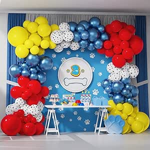 Amazon.com: Paw Balloons Garland Arch Kit 136pcs Red Yellow Metallic Blue Latex Balloons with ...