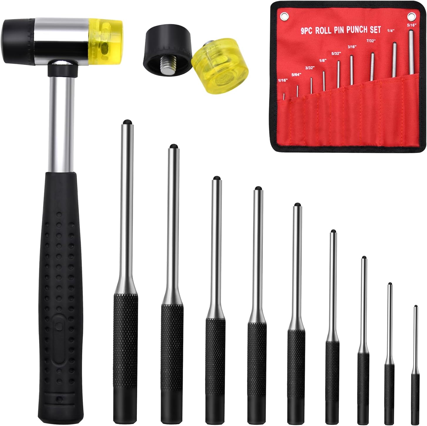Roll Pin Punch Set,13pcs Removing Repair Tools, Pin Punches and Hammer ...